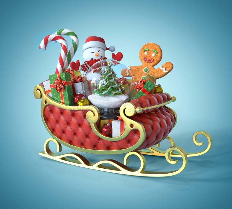 Christmas Santa Sledge Full of Presents and Christmas Symbols and ...