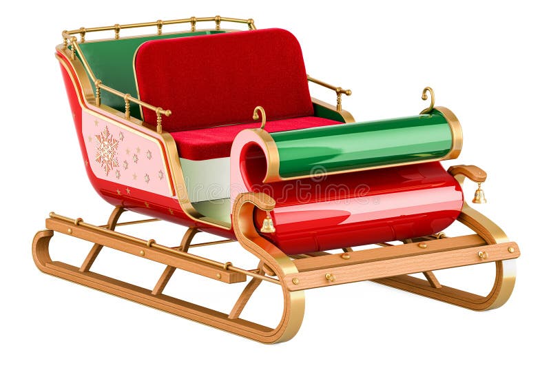 Christmas Santa Sleigh, Side View. 3D Rendering Stock Illustration ...