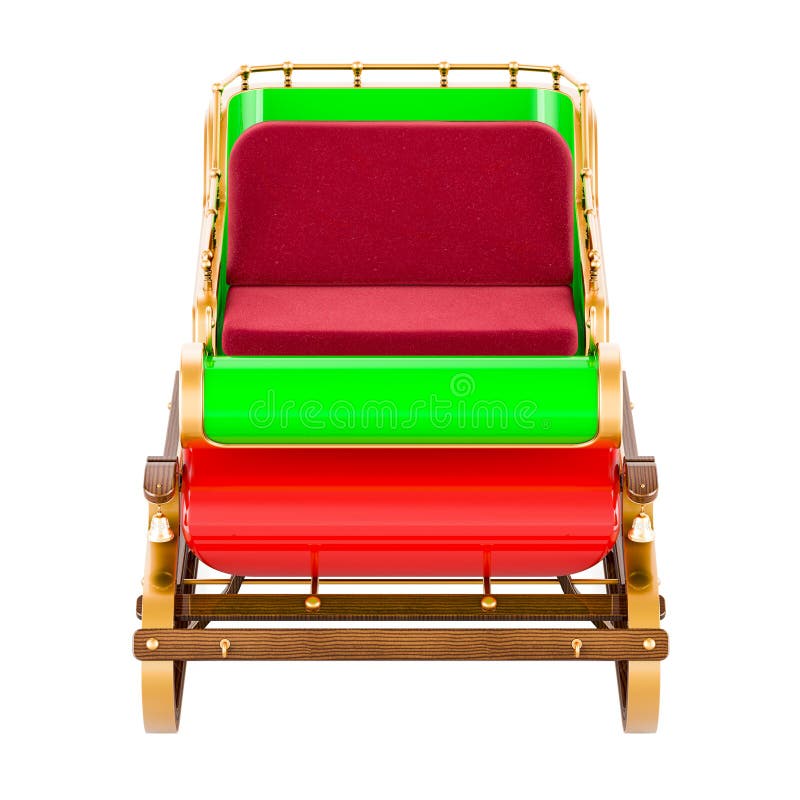 Christmas Santa Sleigh, Front View. 3D Rendering Stock Illustration ...