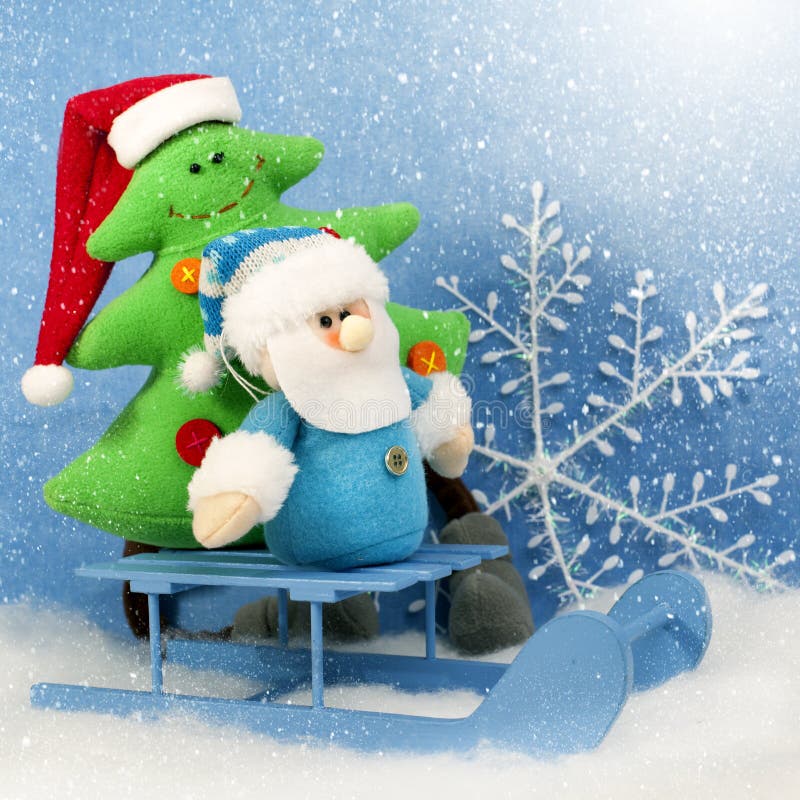 Christmas Santa with Xmas Tree Stock Image - Image of silver ...