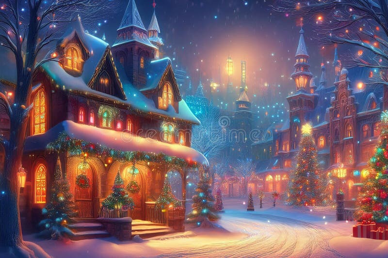 Christmas Scene Ai Generation Stock Illustration - Illustration of tree ...