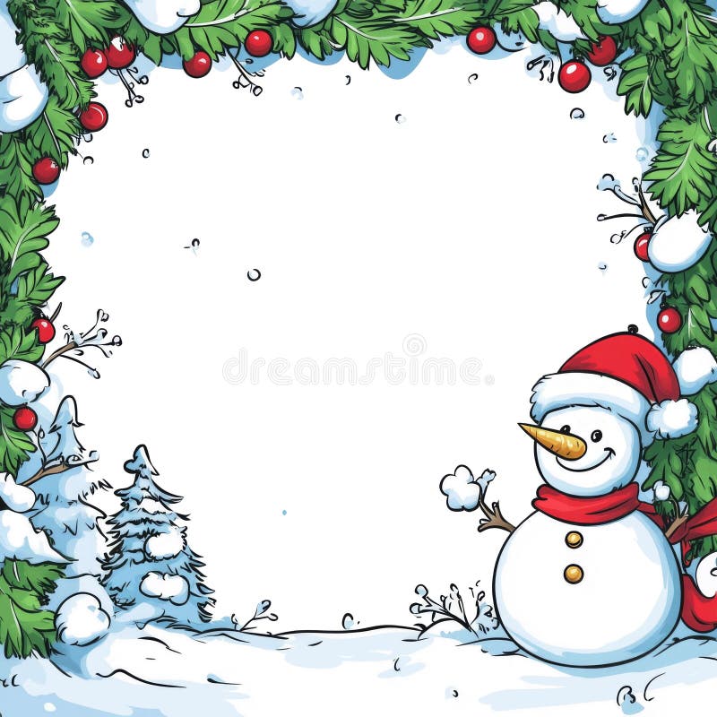 Christmas Scene Border with Snowman Stock Photo - Illustration of snow ...