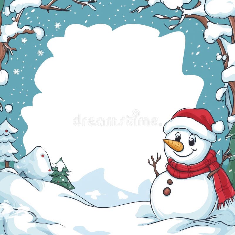 Christmas Scene Border with Snowman Stock Photo - Illustration of ...