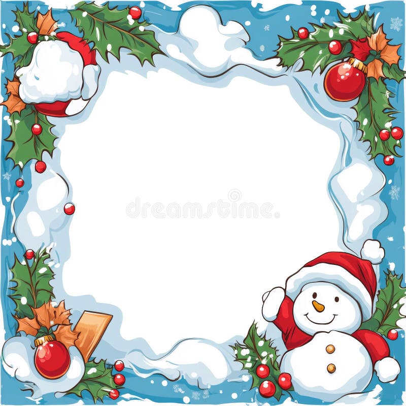 Christmas Scene Border with Snowman Stock Photo - Illustration of white ...
