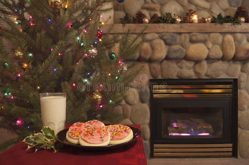 Christmas Scene with Cookies and Milk Stock Photo - Image of stone ...