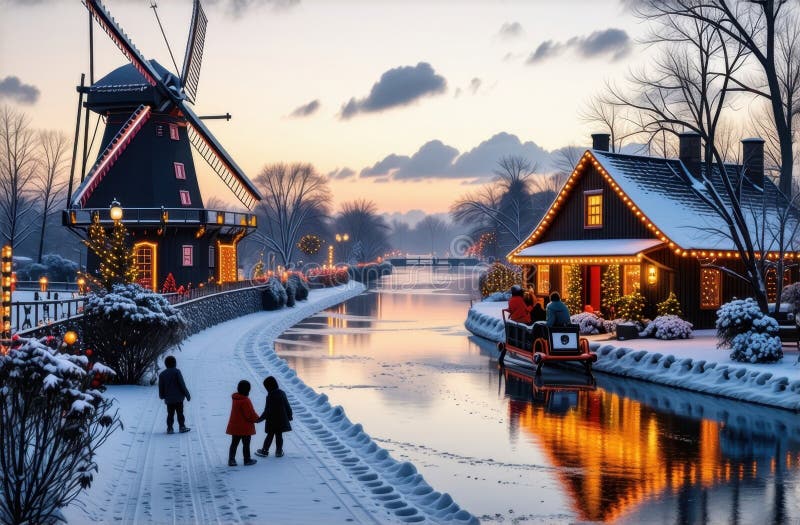 A Christmas Scene with a Dutch Windmill at 25-11-2024 Stock ...