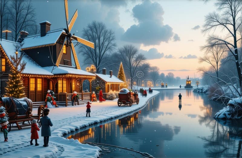 A Christmas Scene with a Dutch Windmill at 25-11-2024 Stock ...