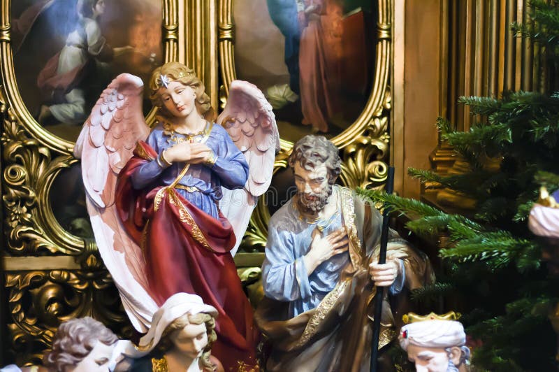 Christmas Scene with Figures of Mary and Joseph Stock Image - Image of ...