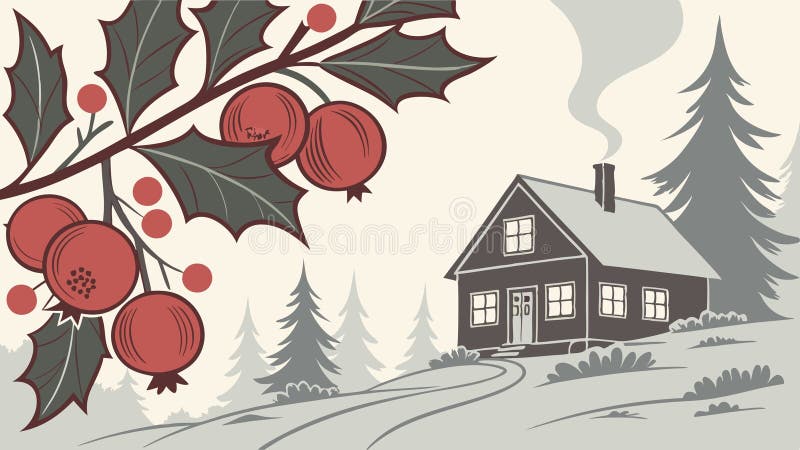 A Christmas Scene with Holly. Mist. and Pomegranates Stock Vector ...