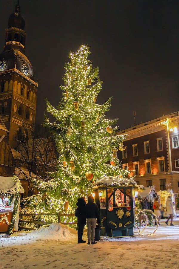 Christmas Scene at Night in Old Riga Editorial Image - Image of ...