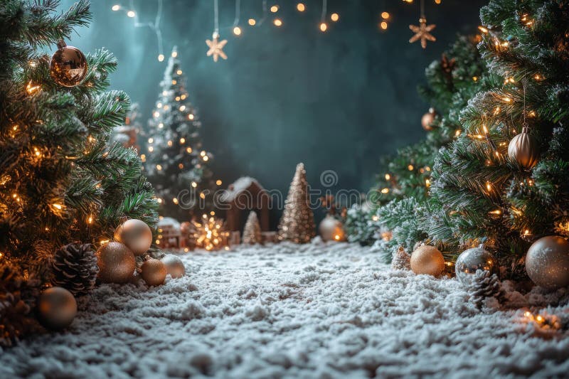 Christmas Scene with Path of Snow and Tree Stock Illustration ...