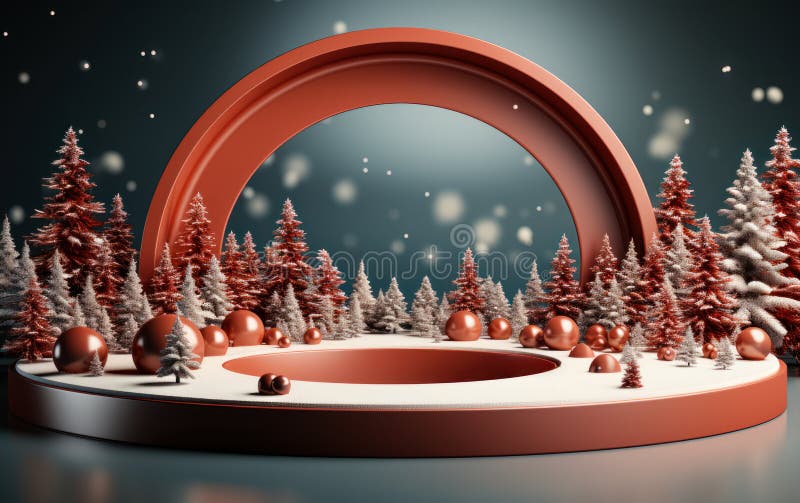A Christmas Scene with Red Arch and Trees for Luxury Christmas Product ...