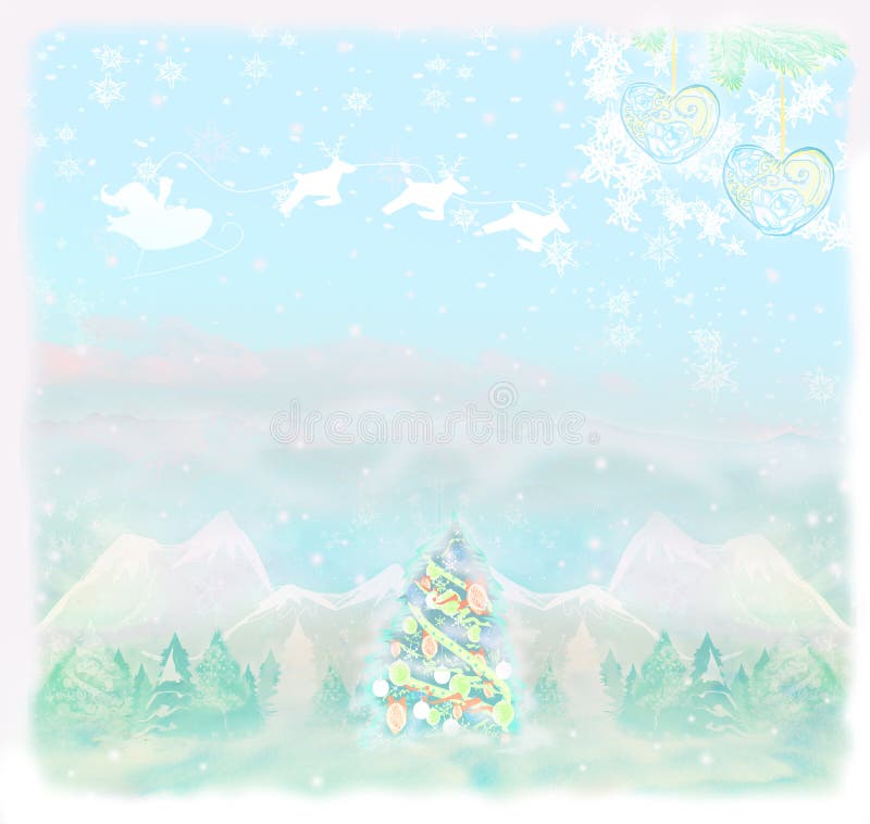 Christmas Scene with Santa and Winter Landscape Stock Illustration ...