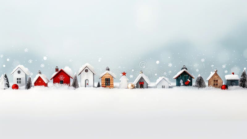 Christmas Scene with Watercolor Houses and Boho Elements Stock ...