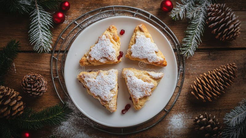 Christmas Scones on a Rustic Table with Pinecones and Festive ...