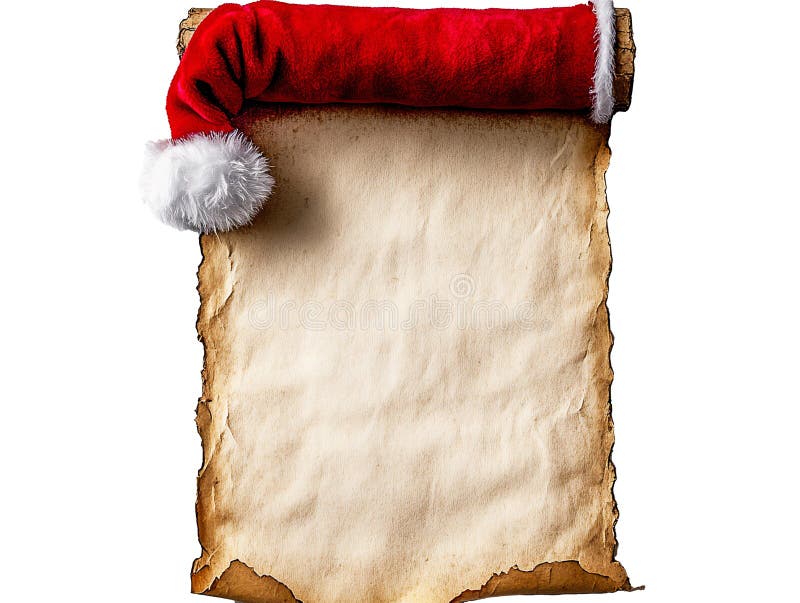 Christmas Scroll Parchment Paper - Santa Hat Stock Image - Image of ...