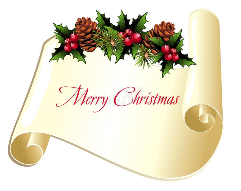 Christmas Scroll with Pinecone and Holly Stock Vector - Illustration of ...