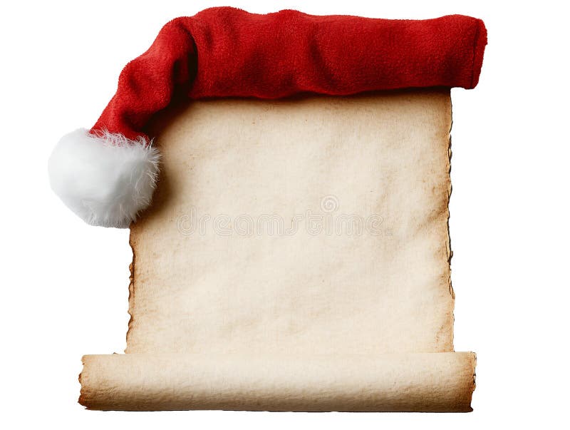 Christmas Scroll with Santa Hat - Blank Parchment Paper Stock Photo ...