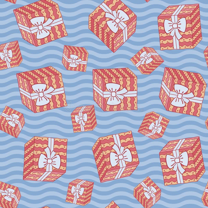 Christmas Seamless Background Pattern of Gift Boxes with Waves Stock ...