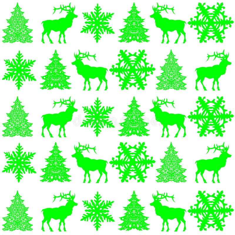 Christmas Seamless Bright Green Pattern Design - Deer, Snowflake Stock ...