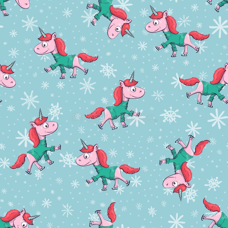 Christmas Seamless Illustration with Unicorn, Merry Christmas Theme ...