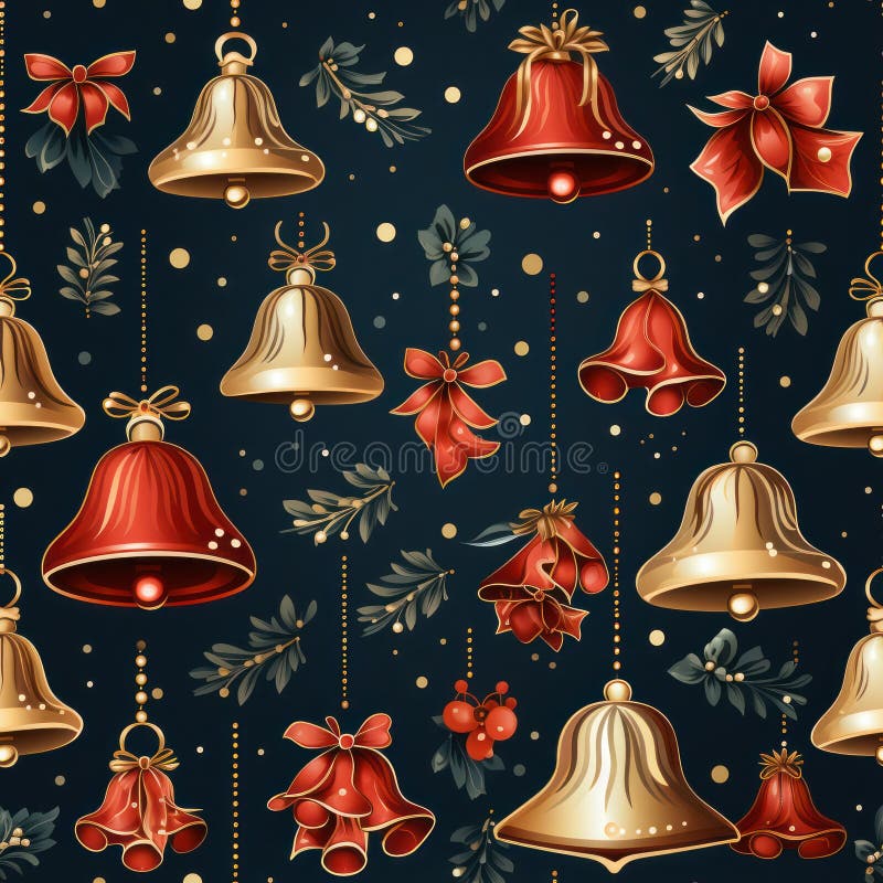 Christmas Seamless Pattern with Bells on a Dark Background Stock ...