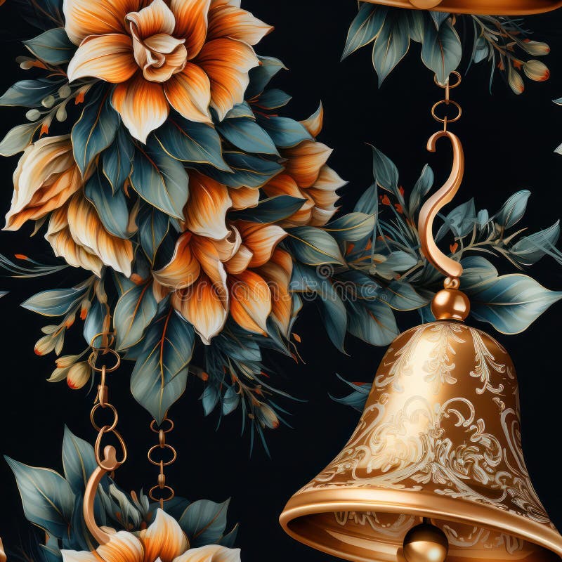 Christmas Seamless Pattern with Bells on a Dark Green Background Stock ...