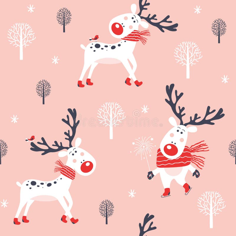 Christmas Seamless Pattern with Deer. Stock Vector - Illustration of ...