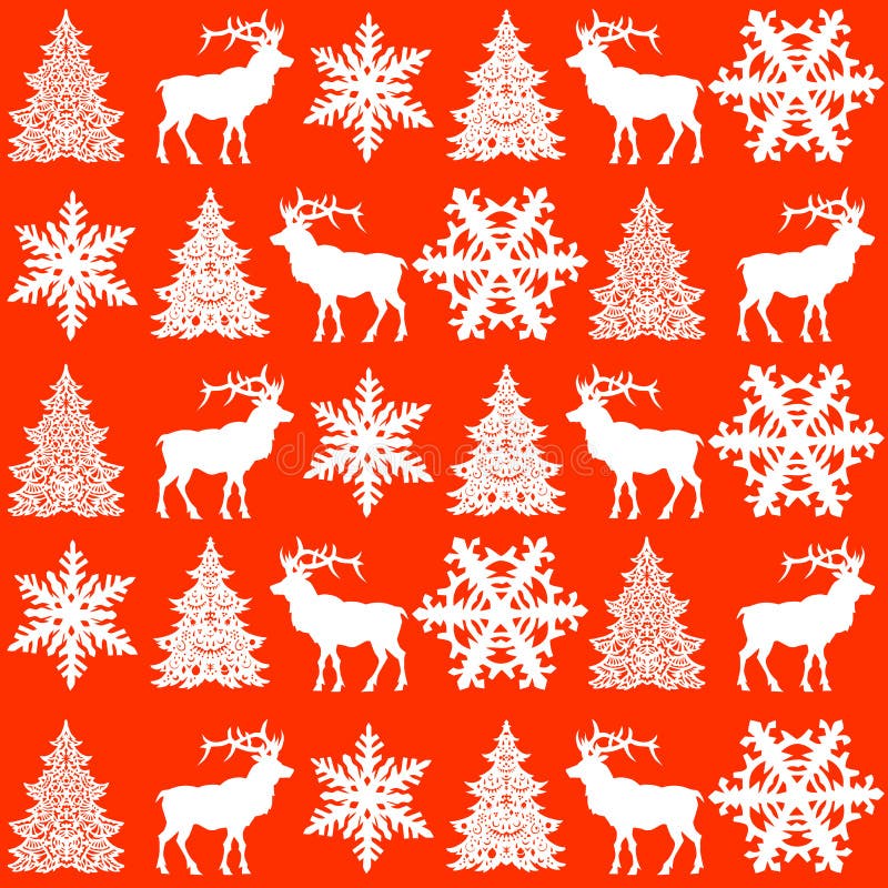Christmas Seamless Pattern Design - Deer, Snowflake and Christmas Tree ...