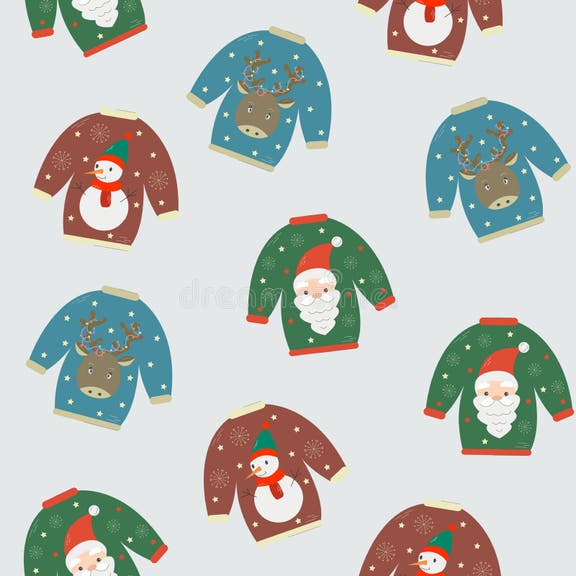 Christmas Vector Seamless Pattern with Different Ugly Sweaters ...
