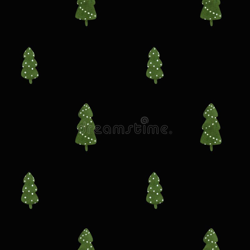 Christmas Seamless Pattern with Firs on Black Background. Christmas ...