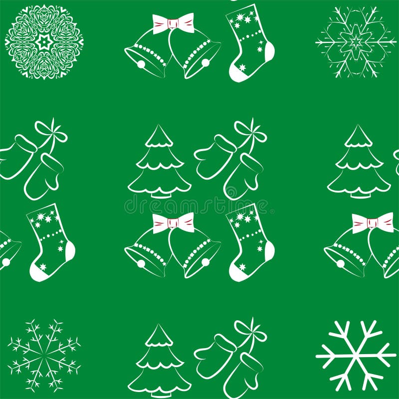 Christmas Seamless Pattern on Green Background. Vector Illustration ...