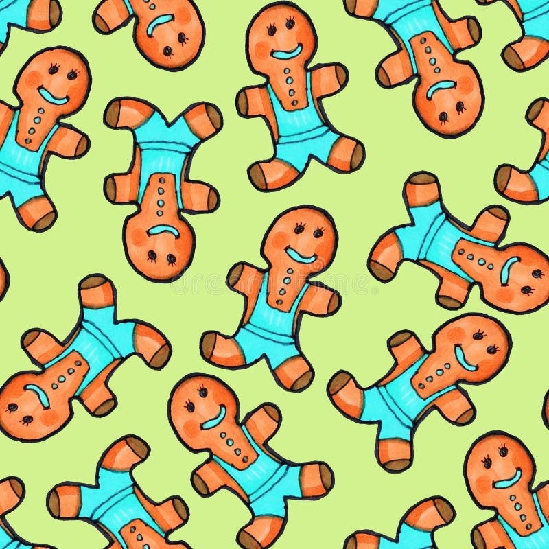 Christmas Seamless Pattern Hand-drawn. New Year Gingerbread in the ...