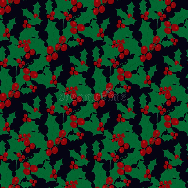 Christmas Seamless Pattern with Holly Berry Stock Vector - Illustration ...