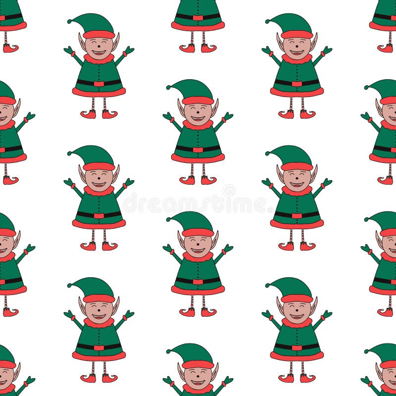 Christmas Seamless Pattern Made from Elf Character on a White ...