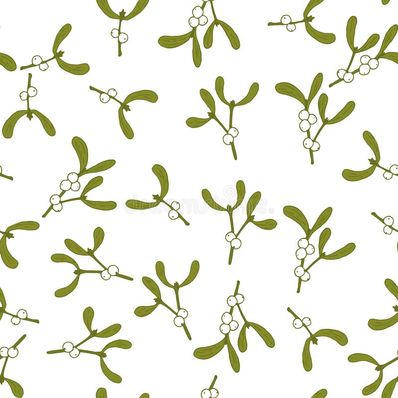 Christmas Seamless Pattern with Mistletoe Leaves and Berries Stock ...