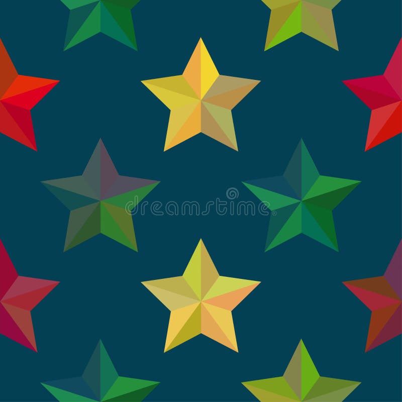 Christmas Seamless Pattern with Polygonal Stars. Colorful Stars in Low ...