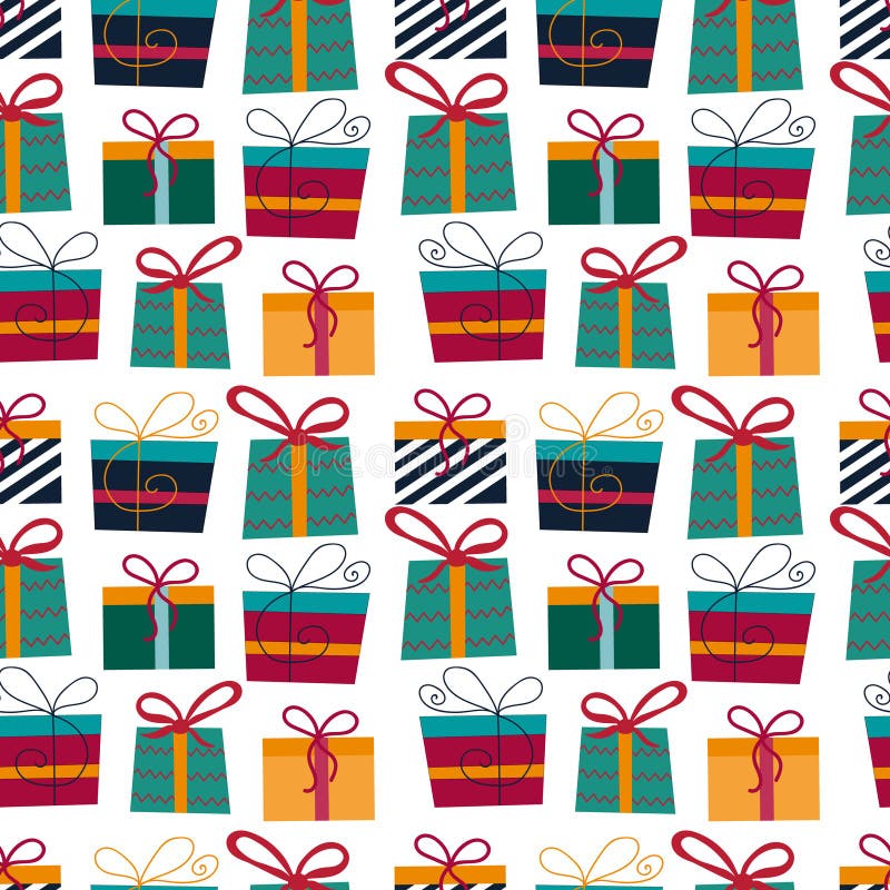 Christmas Seamless Pattern with Presents on White Background Stock ...