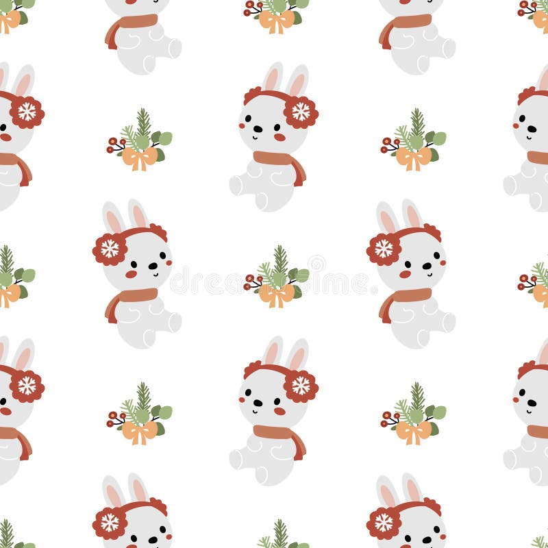 Christmas Seamless Pattern with Rabbits Stock Vector - Illustration of ...