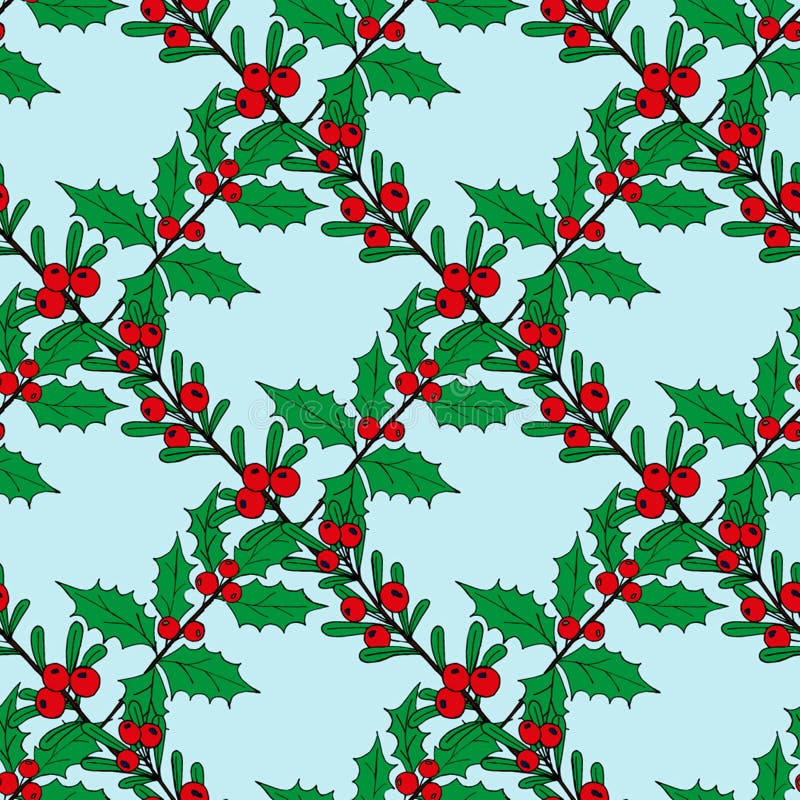 Christmas Seamless Pattern of Red and Blue Holly Berries. Christmas ...