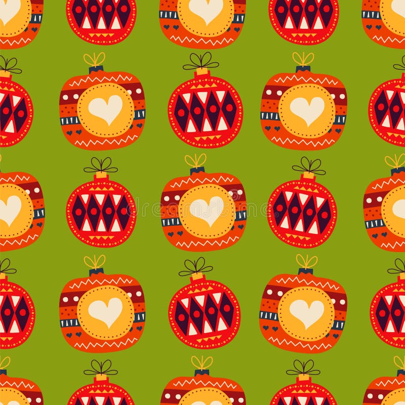 Christmas Seamless Pattern. Christmas Round Tree Toys Ornament ...
