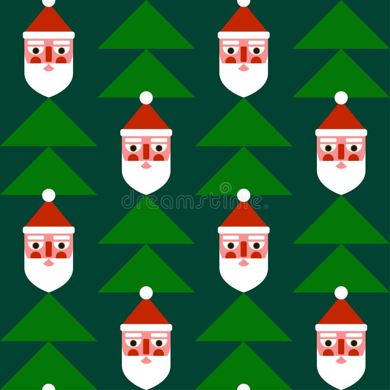 Christmas Seamless Pattern with Santa Claus Head and Green Triangles ...