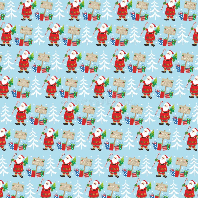 Christmas Seamless Pattern with Santa Tree and Gifts Stock Vector ...