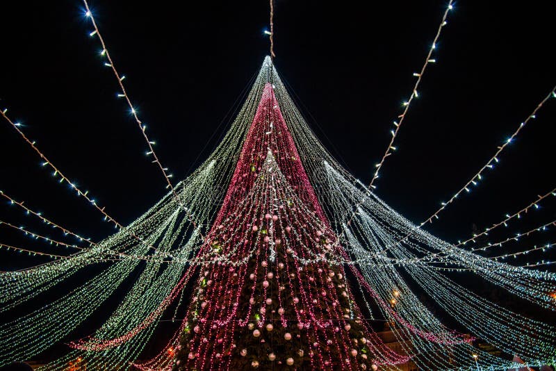 Christmas Season, Tree with Illuminated Lights Stock Image - Image of ...