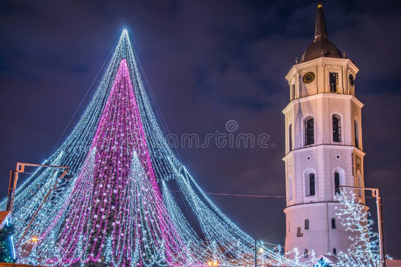 Christmas Season, Tree with Illuminated Lights Stock Photo - Image of ...