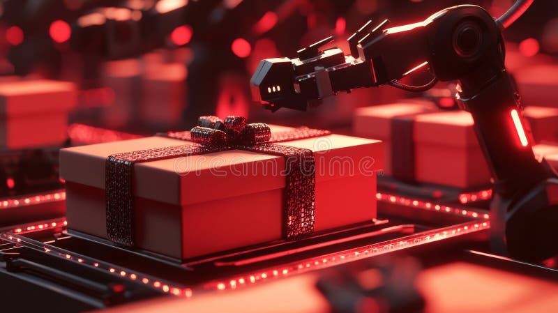 Christmas Season Warehouse with Automated Systems Efficiently Handling ...