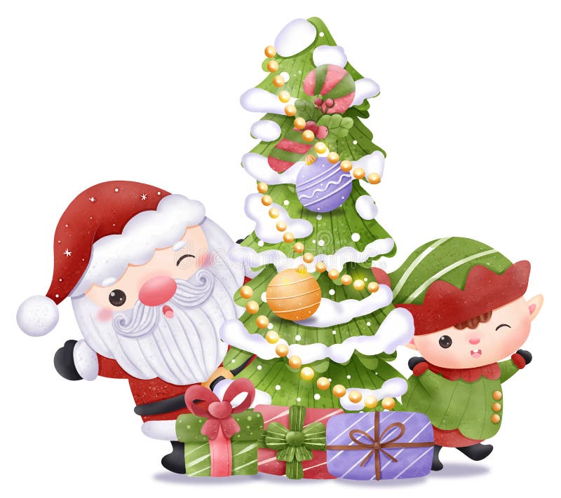 Christmas Series Cute Santa and Little Elf Stock Illustration ...