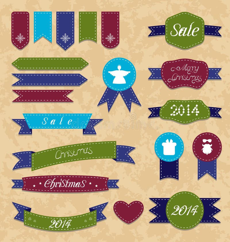 Christmas Set Geometric Emblems and Ribbons Stock Vector - Illustration ...