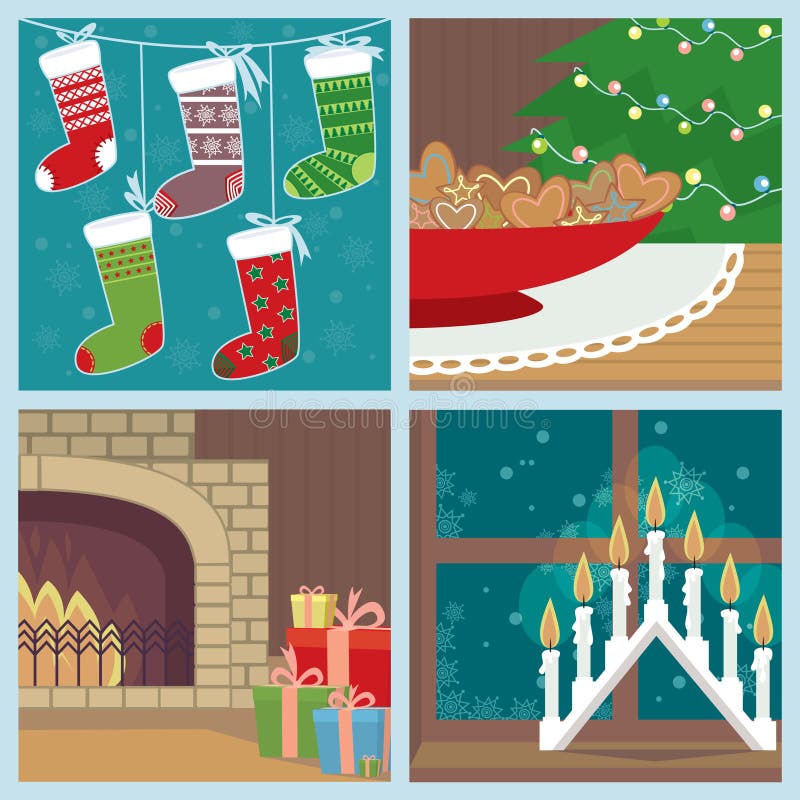 Christmas Set with Holiday Symbols Stock Vector - Illustration of ...