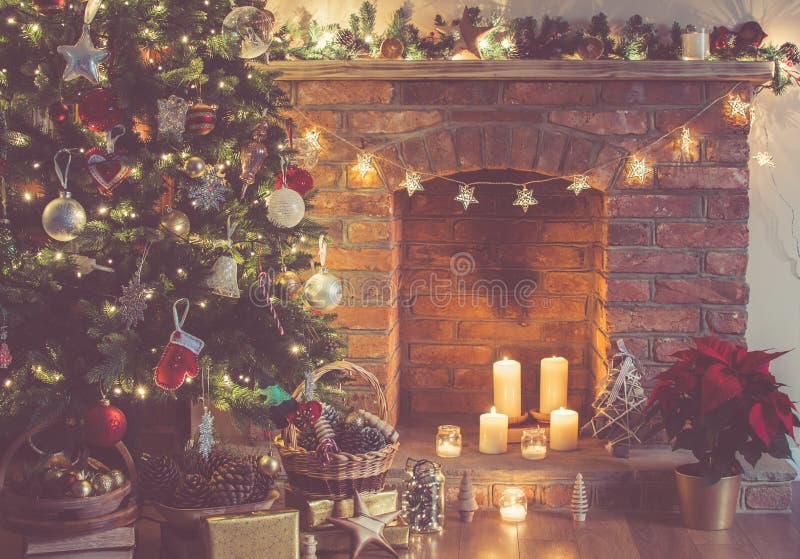 Christmas Setting Background Stock Photo - Image of fire, decoration ...